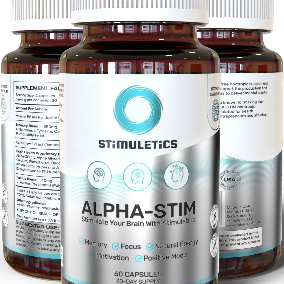 ALPHA-STIM Nootropic Brain Booster Supplement, 60 Capsules (30-Day Sup ...